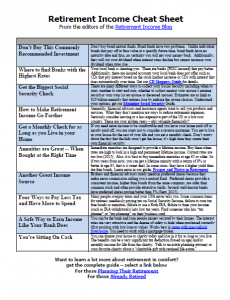 Retirement cheat sheet - Retirement Guide
