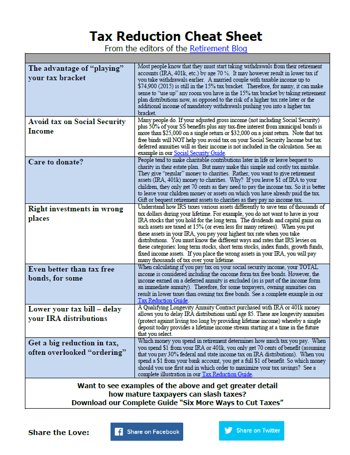 Tax cheat sheet1 Retirement Guide